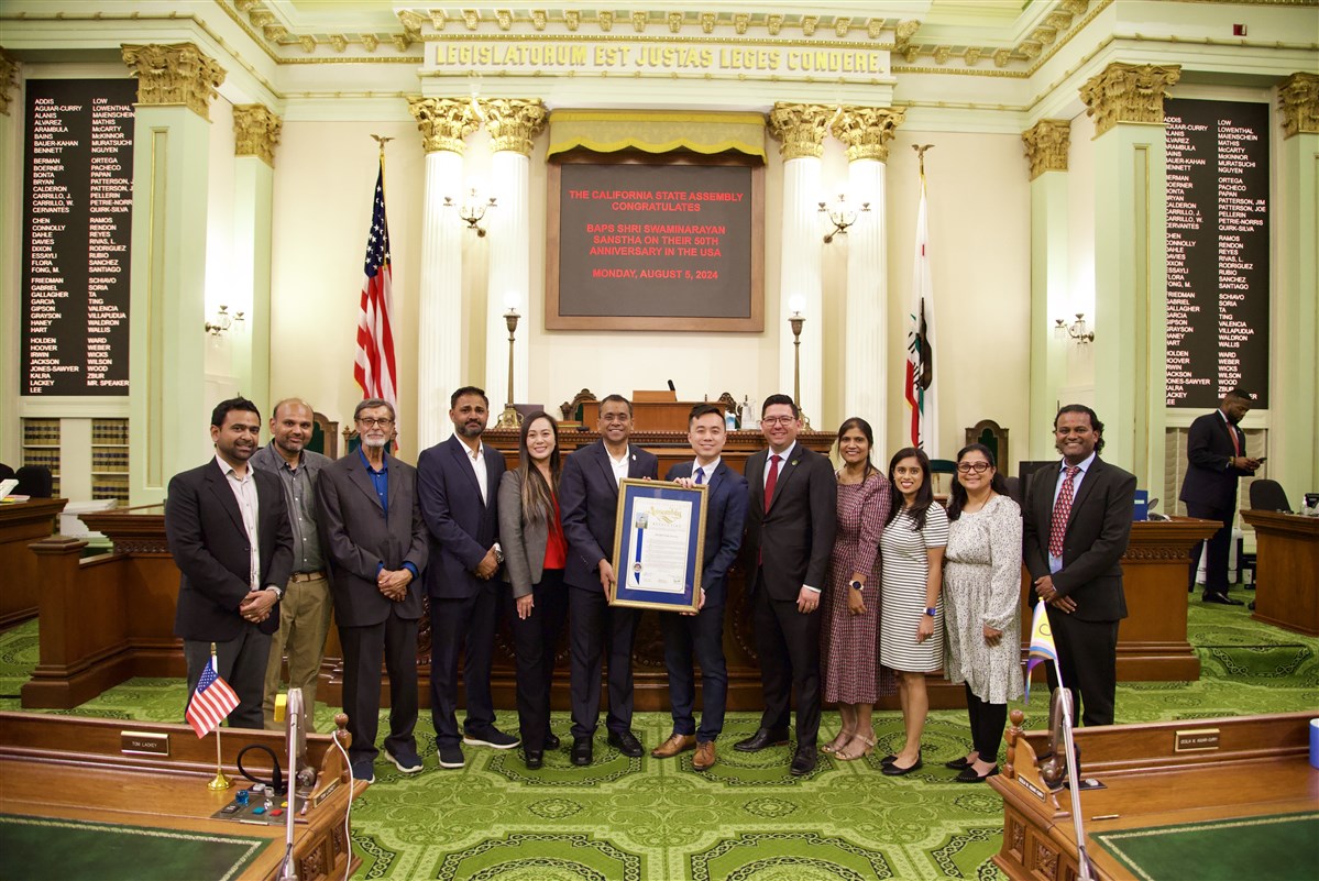 California State Assembly Honors 50th Anniversary Of The First Baps Mandir In North America