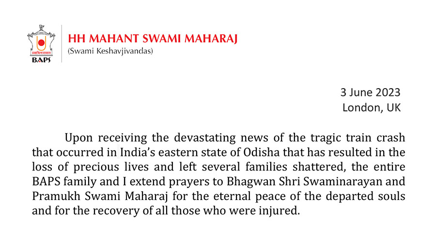 Prayers Offered at BAPS Mandirs for Victims of the Odisha Train ...